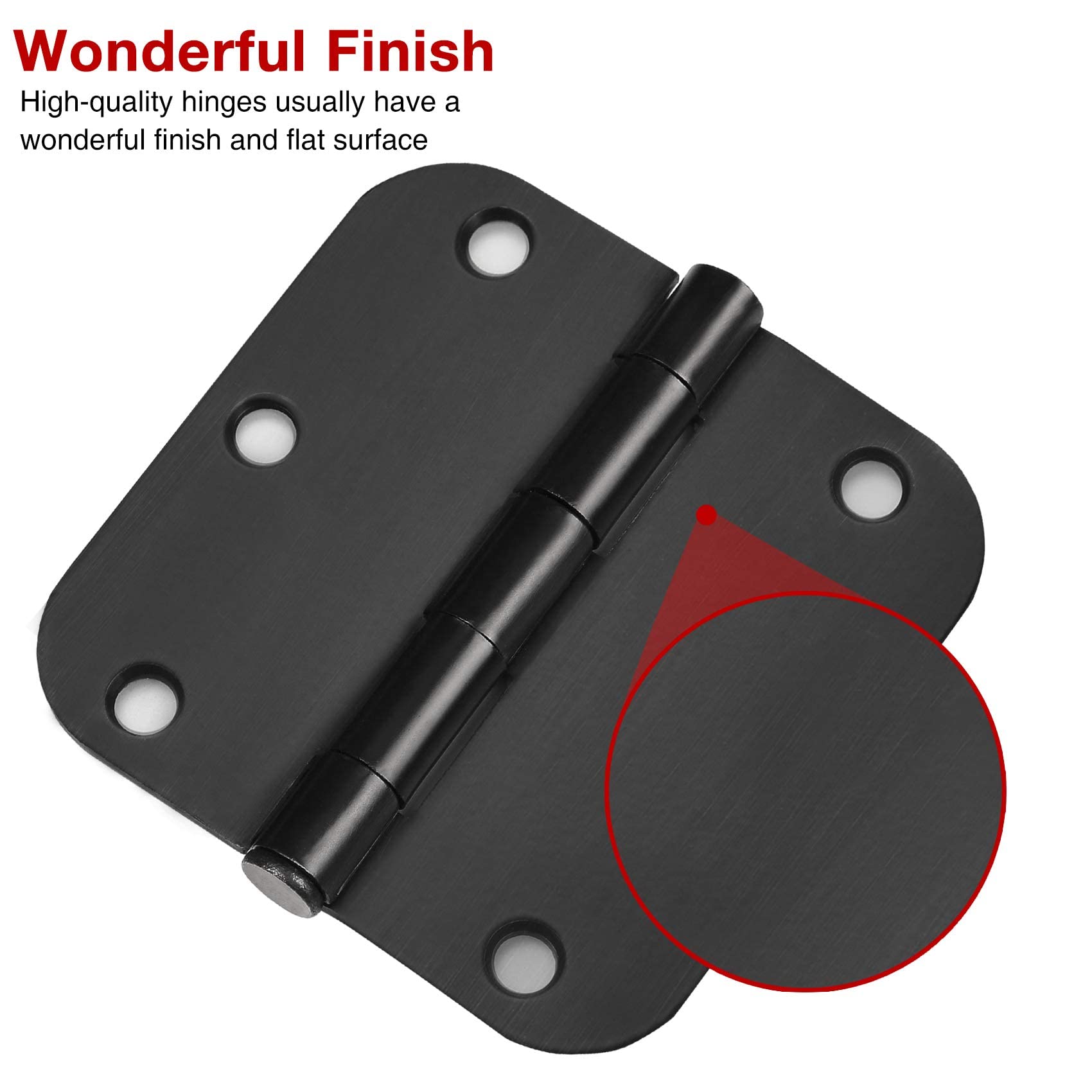 30 Pack Matte Black Door Hinges 3.5 x 3.5 Inch, Interior Rounded Door Hinges with 5/8" Radius, Heavy-Duty Black Hinges for Doors Standard Bedroom Office Door Hardware Removable Pin,RV,Garage,Shed
