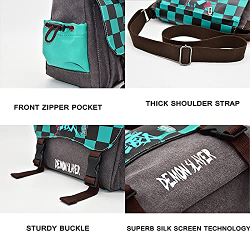 Xbaondb Demon Slayer Backpack Teens Shoulder Bag , Large-capacity Taptop Bag , PU + Canvas with Polyester Lining(Green)
