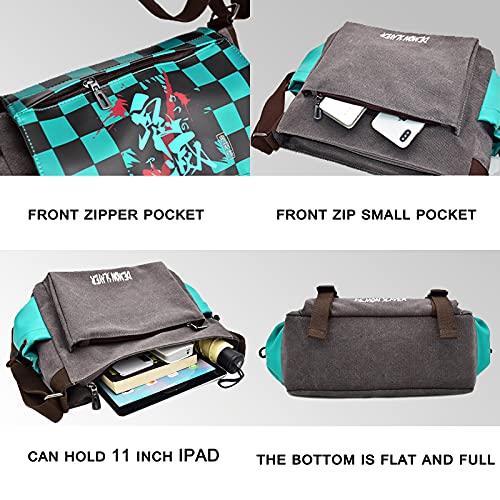 Xbaondb Demon Slayer Backpack Teens Shoulder Bag , Large-capacity Taptop Bag , PU + Canvas with Polyester Lining(Green)
