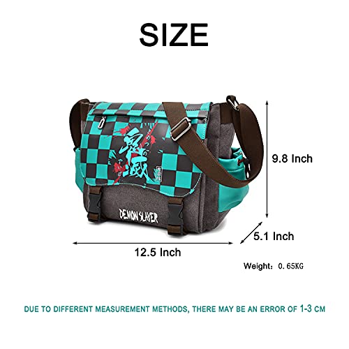 Xbaondb Demon Slayer Backpack Teens Shoulder Bag , Large-capacity Taptop Bag , PU + Canvas with Polyester Lining(Green)