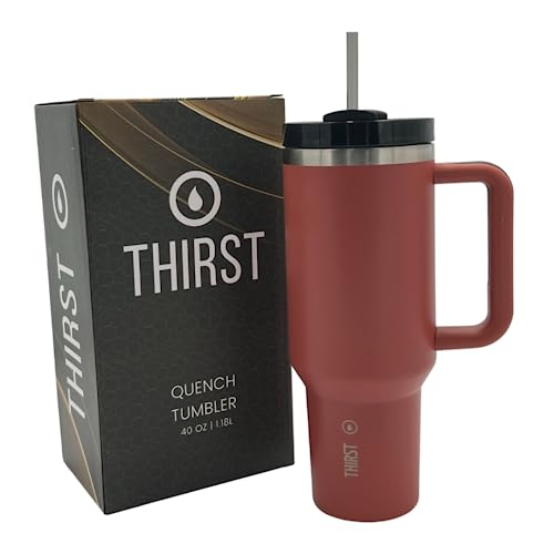 THIRST Quench H2.0 40 oz tumbler with handle and straw | Stainless Steel Tumbler | Insulated Tumbler | Double Wall Mug | Thermos | Cup | Water Bottle (New Generation Lid & Straw) (Red Rust)