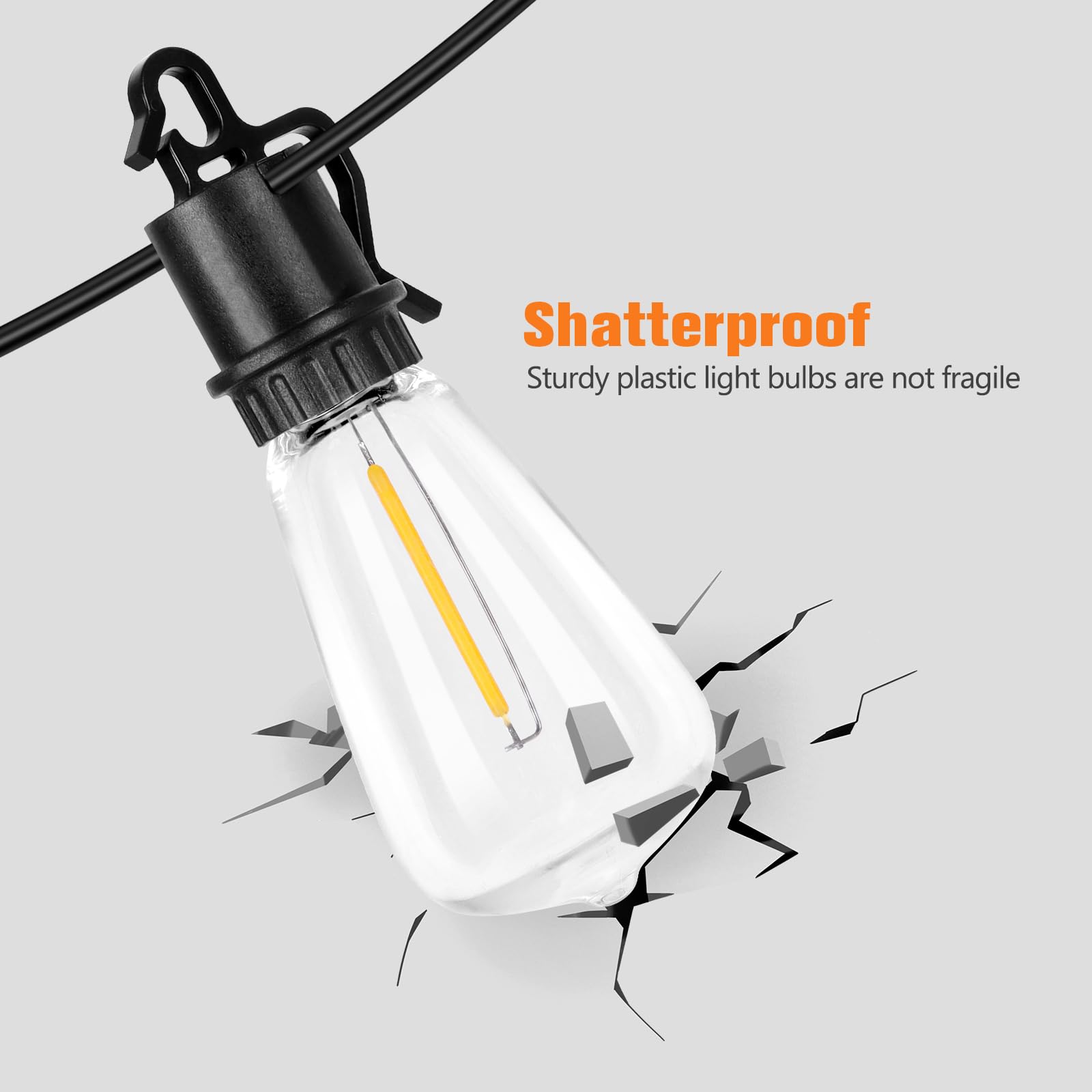OOOLED Solar String Lights Outdoor Waterproof 100FT with Remote, 52 LED Shatterproof ST38 Vintage Edison Bulbs, 3 Light Modes, Dimmable& Timable Hanging Lights for Outside Backyard