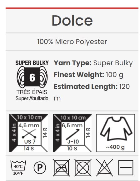 YarnArt Dolce Yarn Super Bulky Chenille Velvet Yarn 100g 131 Yards (779) Polyester