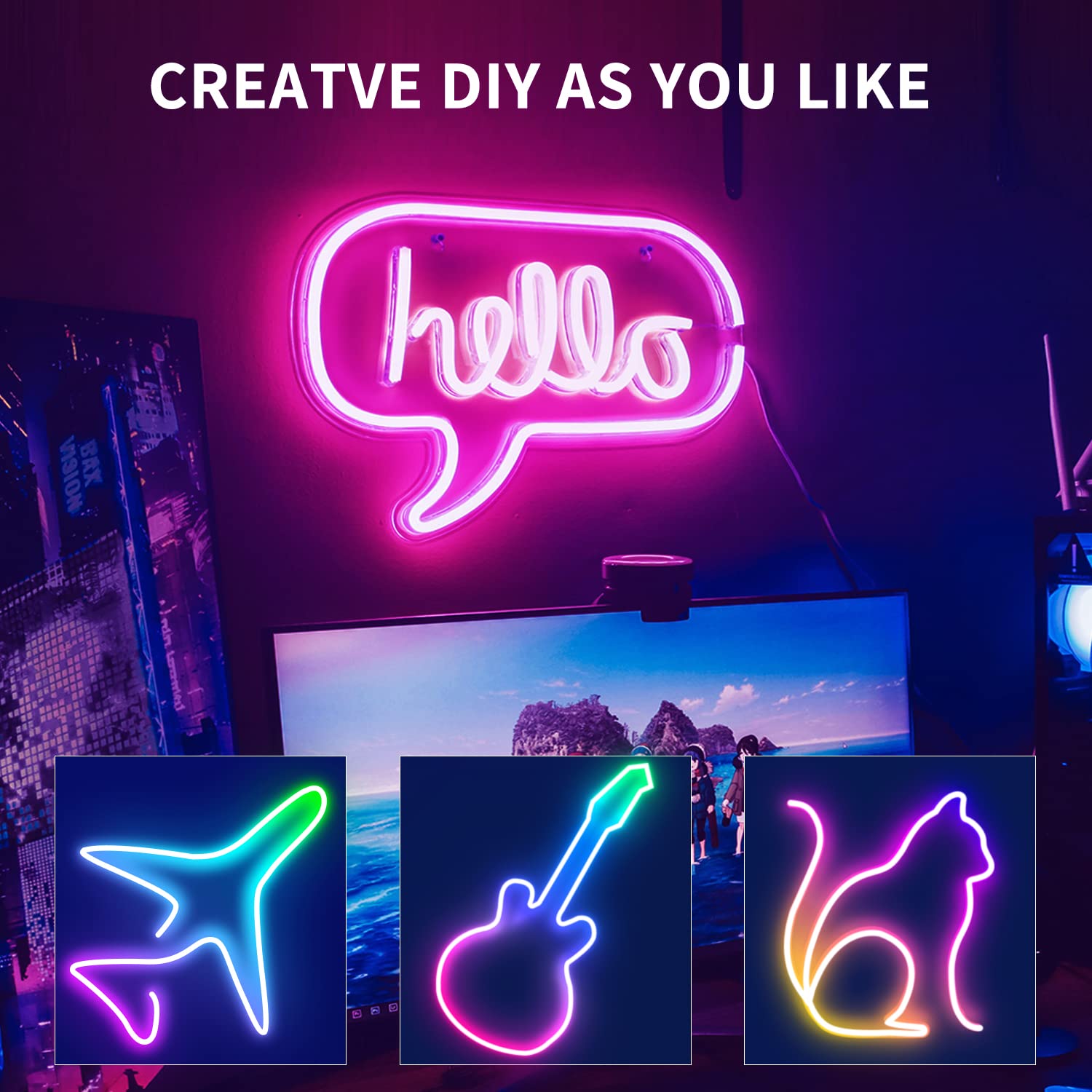 segrass 32.8ft LED neon Lights with Remote APP Control IP65 Waterproof Flexible Neon Strip Lights 24V RGB Rope Lights for Bedroom Room Outdoors Décor
