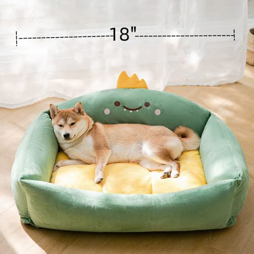 FAOLONE 18" Dinosaur Pet Bed,Large Square Dog Bed,Ultrasoft Plush Pet Bed for Large Dog Beds (Small)