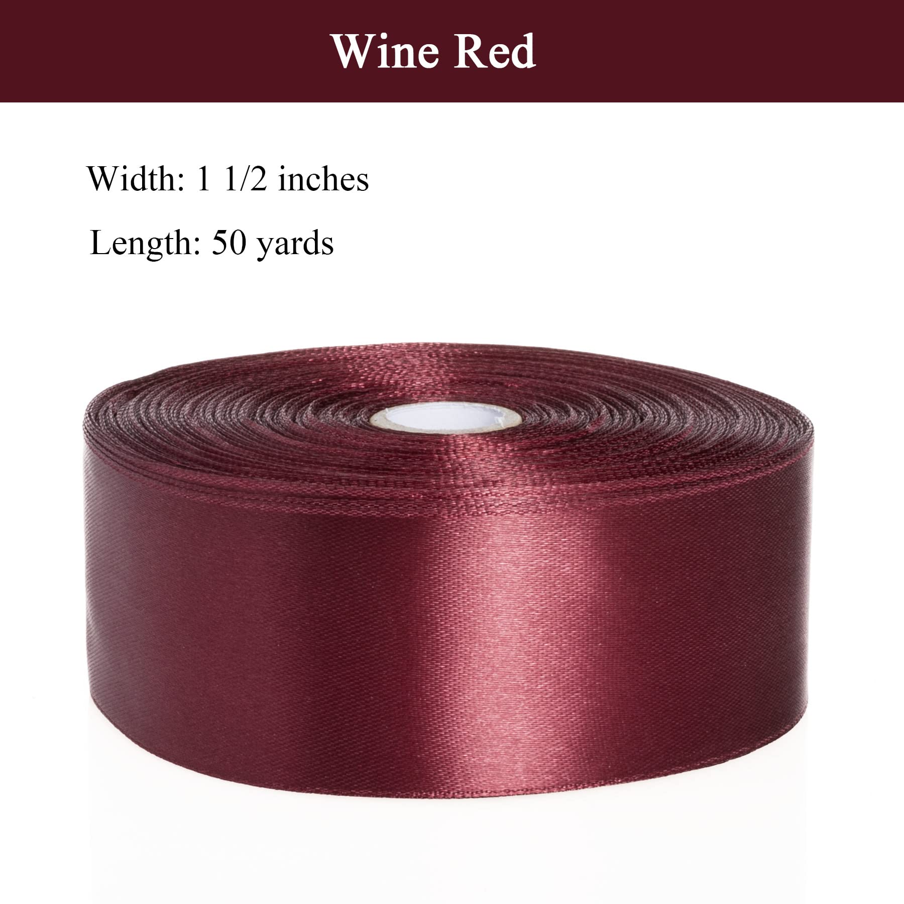YASEO 1 1/2 Inch Wine Red Solid Satin Ribbon, 50 Yards Craft Fabric Ribbon for Gift Wrapping Floral Bouquets Wedding Party Decoration