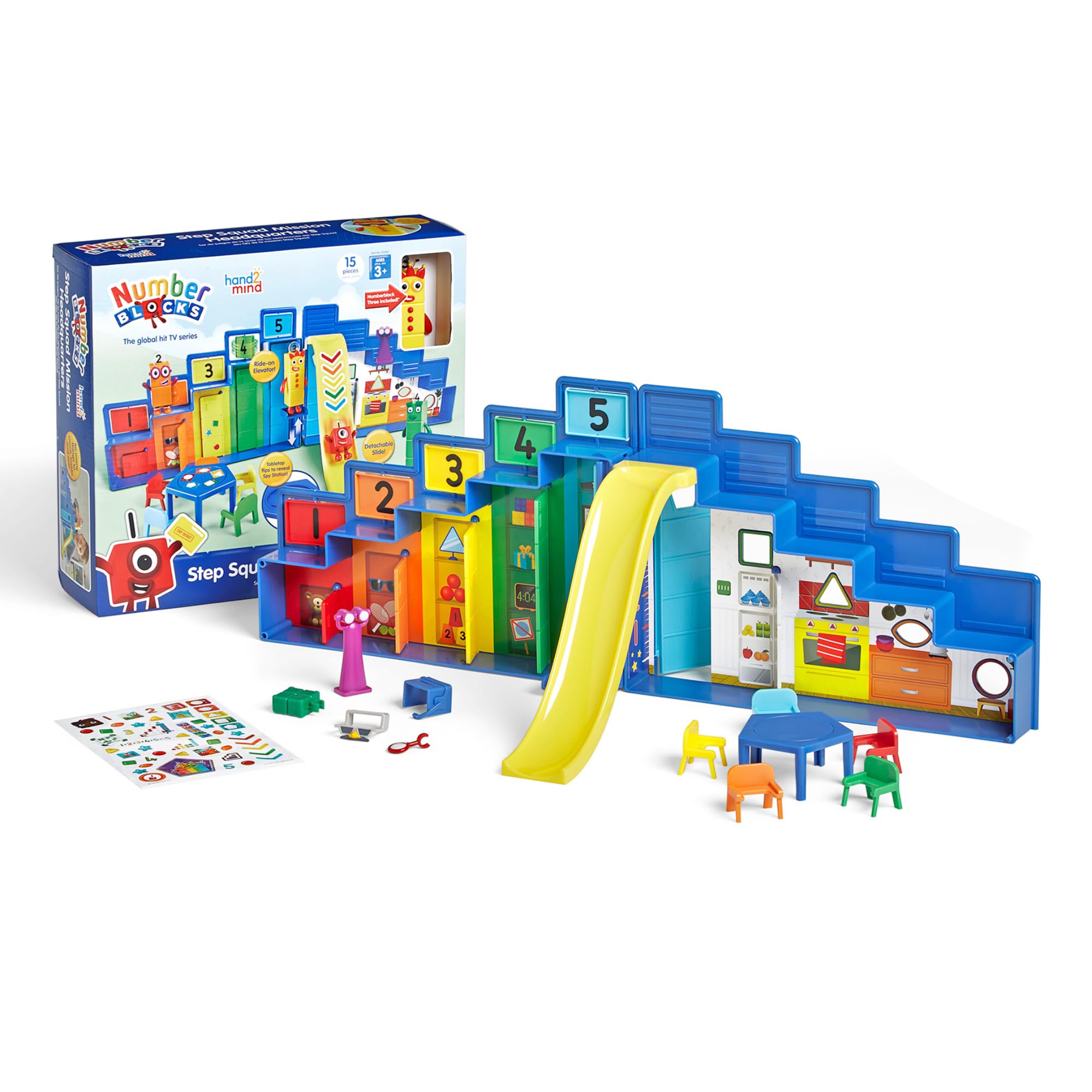 hand2mind Numberblocks Step Squad Mission Headquarters, Play Figure Playsets, Toddler Play House Toys, Action Figure Playset, Number Toys, Toy Figures, Math Toys for Kids 3-5, Birthday Gifts for Kids