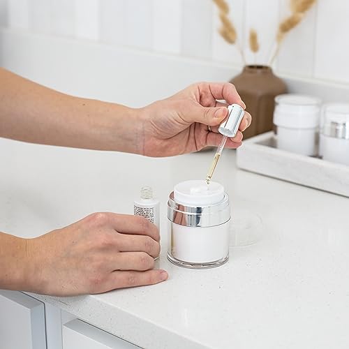 Airless Pump Jar – Air Pump Container for Cream, Lotion, and Gel - 1.7 Ounce Travel Ready Protective Refillable Cosmetic Empty Moisturizer Pump Dispenser Bottle – Silver
