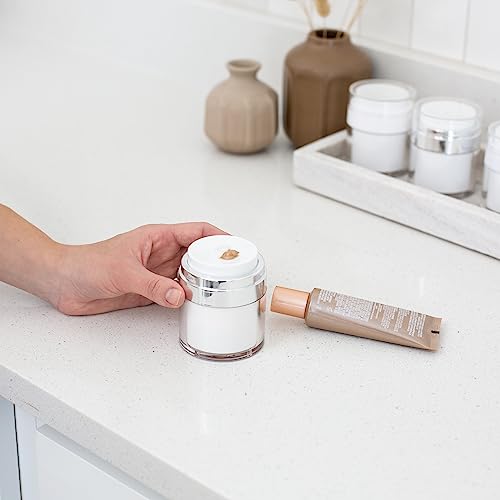 Airless Pump Jar – Air Pump Container for Cream, Lotion, and Gel - 1.7 Ounce Travel Ready Protective Refillable Cosmetic Empty Moisturizer Pump Dispenser Bottle – Silver