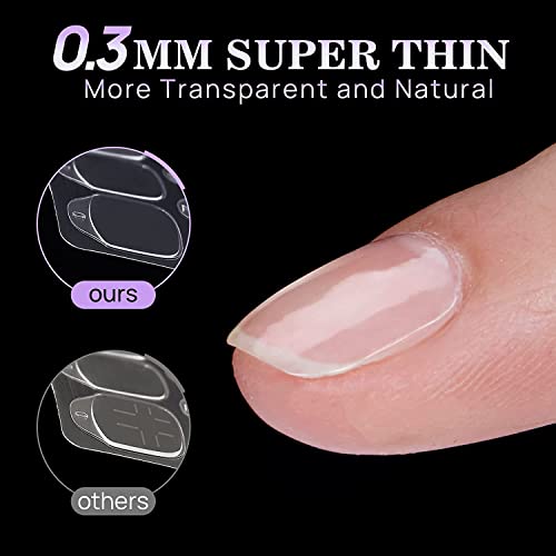 24 Pcs Press on Nails -Supremely Fit & Natural Soft Gel Press on Nails Almond, White Glue on Nails with Nail Glue, Reusable Stick on Nails in 12 Sizes(Iridescence)
