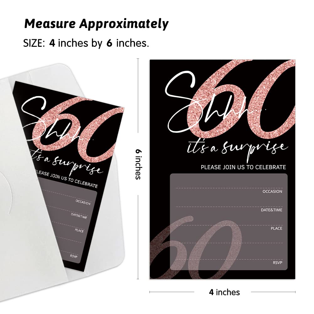 Cusrtyh 60th Birthday Party Invitations ,60th Anniversary Birthday party,Rose Gold Birthday Party,Surprise Party Invitations,Invites for Anniversaries,60th Birthdays,15 Cards With 15 Envelopes