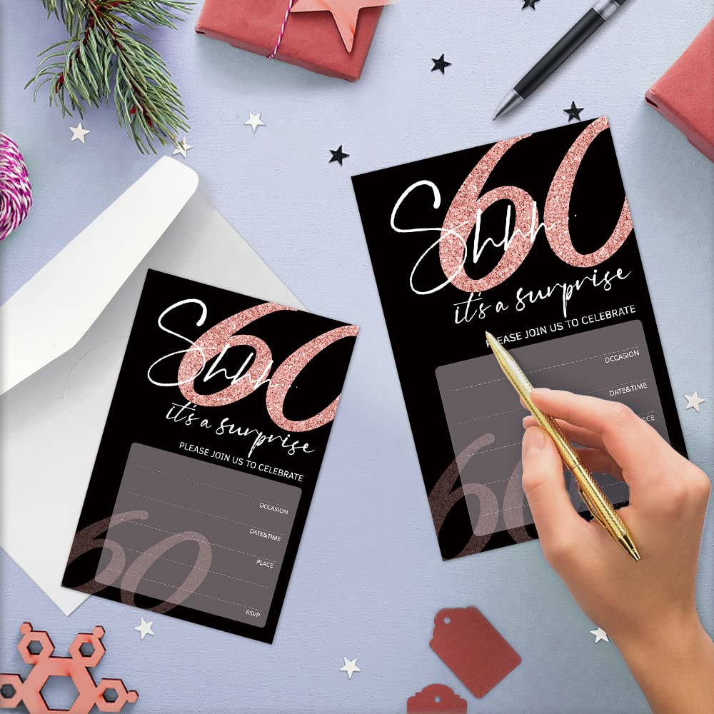 Cusrtyh 60th Birthday Party Invitations ,60th Anniversary Birthday party,Rose Gold Birthday Party,Surprise Party Invitations,Invites for Anniversaries,60th Birthdays,15 Cards With 15 Envelopes