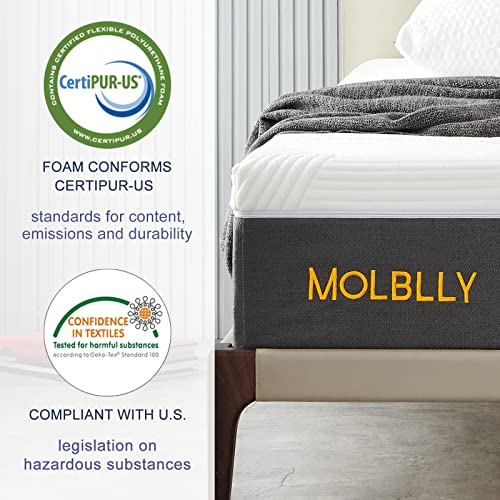 Molblly 10 Inches Short Queen Size Mattress 74"x60" x10",for Back Pain Relief, Gel Memory Foam Mattress in a Box, Fiberglass Free, Medium Firm, 10-Year Support, Premium Short Queen Bed