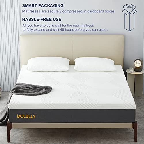 Molblly 10 Inches Short Queen Size Mattress 74"x60" x10",for Back Pain Relief, Gel Memory Foam Mattress in a Box, Fiberglass Free, Medium Firm, 10-Year Support, Premium Short Queen Bed