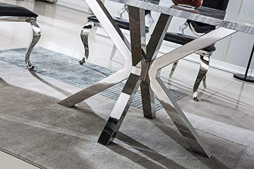 ShopBOPP Marble Dinner Table, Modern Gray Rectangle Dining Table with Marble Top and Stainless Steel Cross Base, Silver Mirrored Finish Kitchen Table Dining Room Table for Dining Room (63β, Gray)