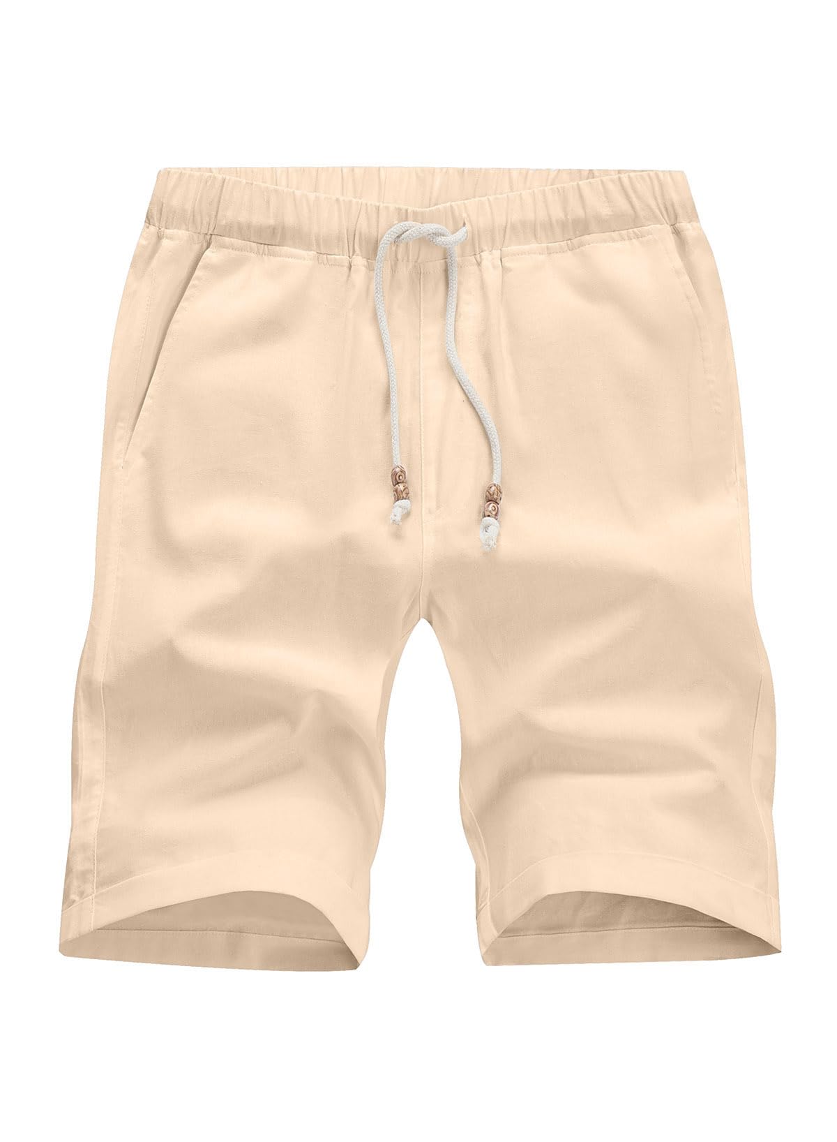 JMIERR Men's Shorts Casual Summer Beach 9 Inch Inseam Drawstring Golf Linen Cotton Elastic Waist Short for Men, US 38(XL),09 Beige