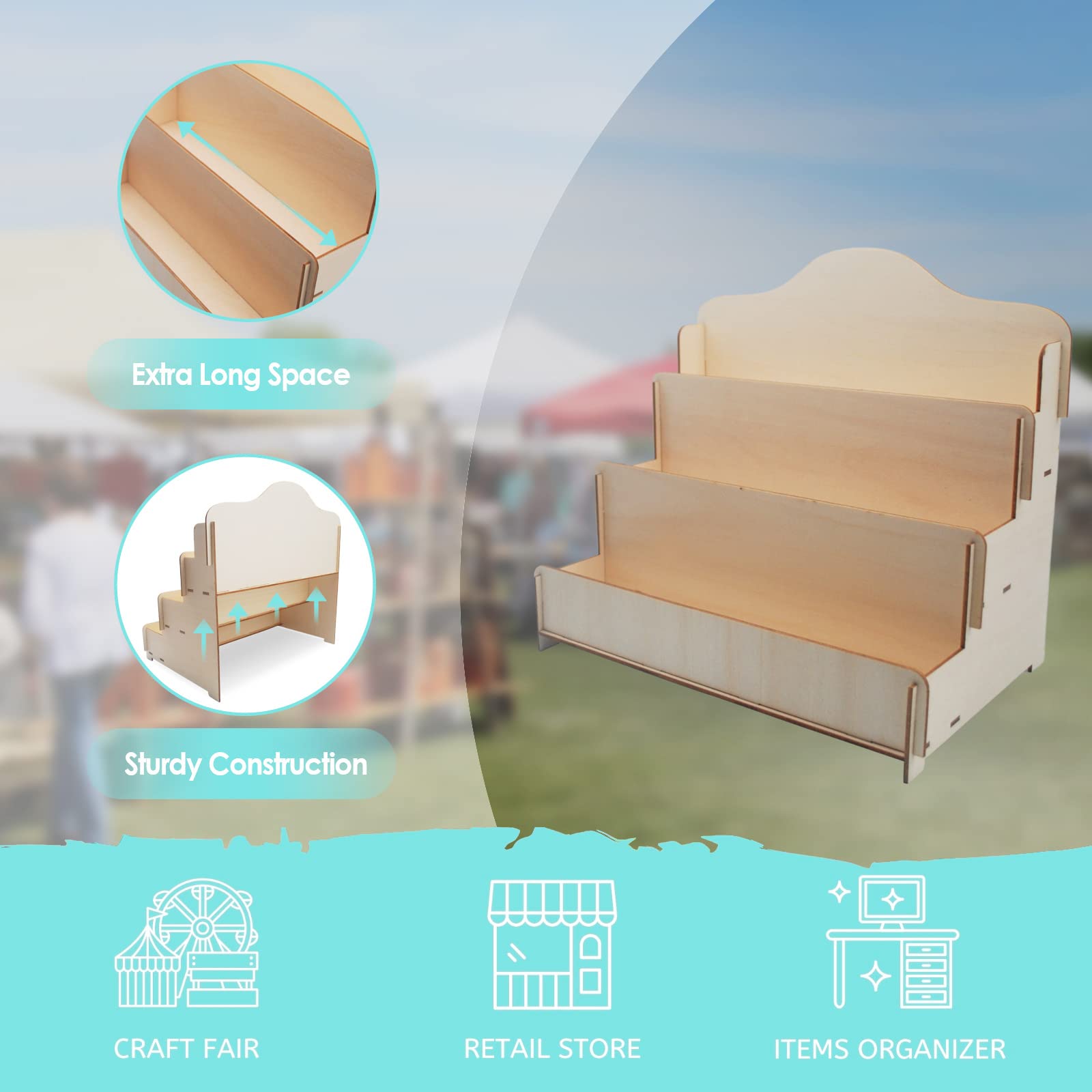 AnairsMo 3 Tier Greeting Card Display Stand, Wooden Display Stand, Card Display Stand, Portable Cardboard Sticker Display Stand for Vendors, Retail Counter, Table Display, Trade Shows, Showcase