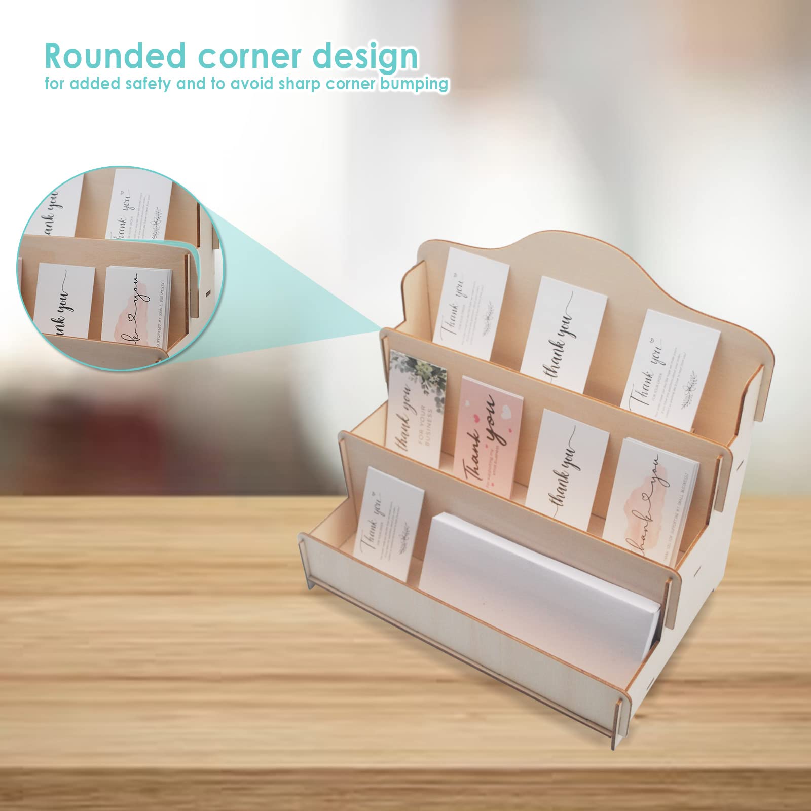 AnairsMo 3 Tier Greeting Card Display Stand, Wooden Display Stand, Card Display Stand, Portable Cardboard Sticker Display Stand for Vendors, Retail Counter, Table Display, Trade Shows, Showcase