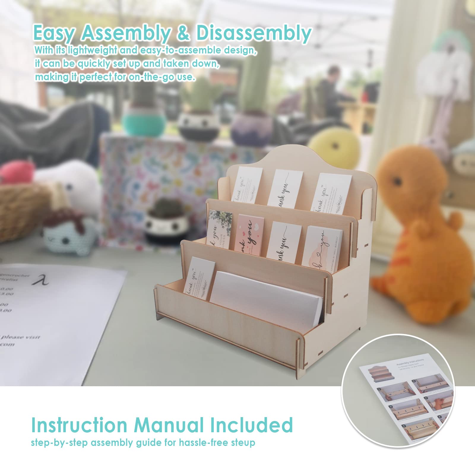 AnairsMo 3 Tier Greeting Card Display Stand, Wooden Display Stand, Card Display Stand, Portable Cardboard Sticker Display Stand for Vendors, Retail Counter, Table Display, Trade Shows, Showcase