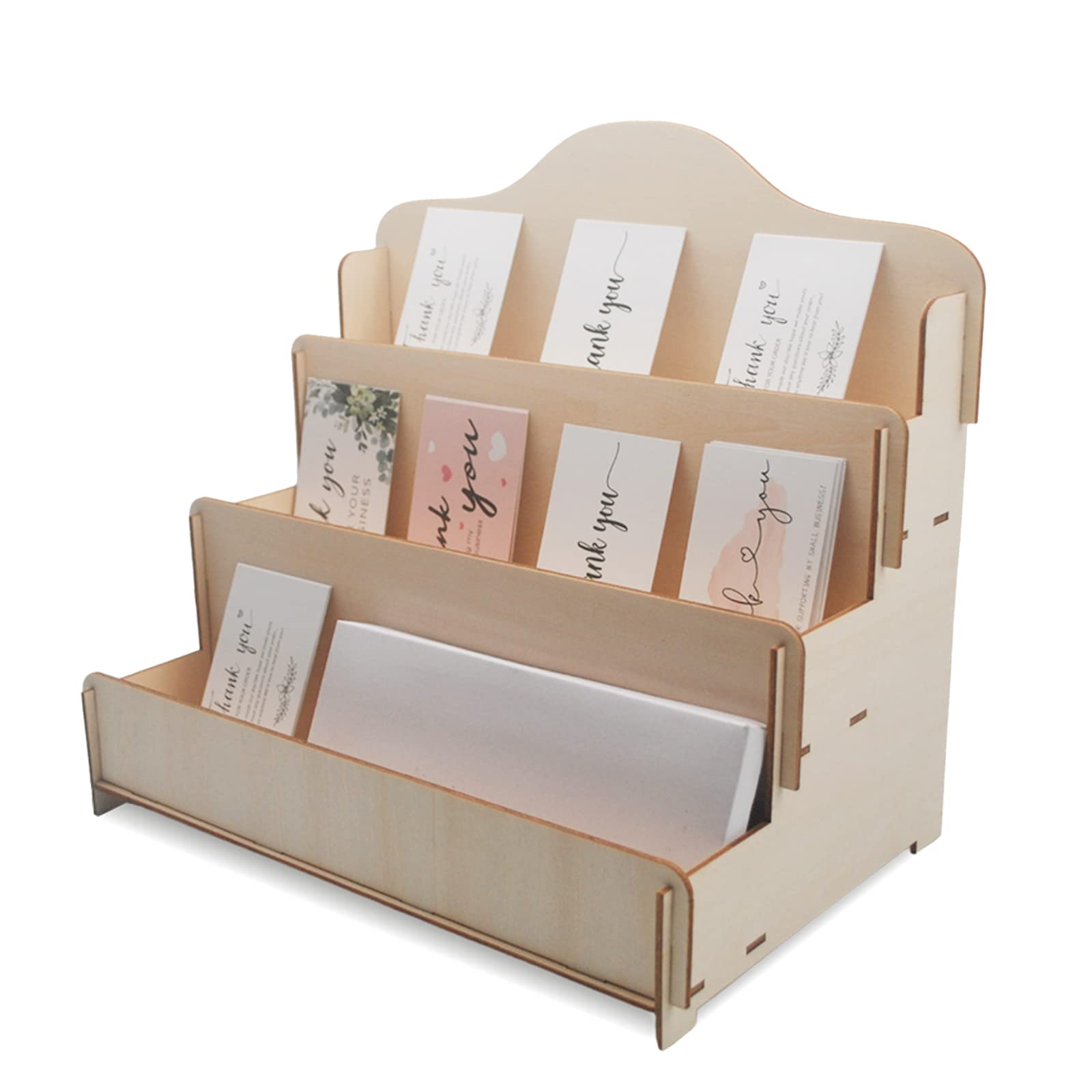 AnairsMo 3 Tier Greeting Card Display Stand, Wooden Display Stand, Card Display Stand, Portable Cardboard Sticker Display Stand for Vendors, Retail Counter, Table Display, Trade Shows, Showcase