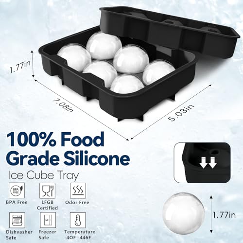 Ice Cube Tray, Silicone Large Ice Cube Molds for Freezer with Lid (4 Pcs), 6 Ball Ice Tray, 4 Diamond & 6-Ice Trays, Reusable Ice Mold for Whiskey ,Drinks,Juices and Cocktails. (Black)