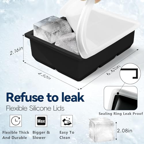 Ice Cube Tray, Silicone Large Ice Cube Molds for Freezer with Lid (4 Pcs), 6 Ball Ice Tray, 4 Diamond & 6-Ice Trays, Reusable Ice Mold for Whiskey ,Drinks,Juices and Cocktails. (Black)