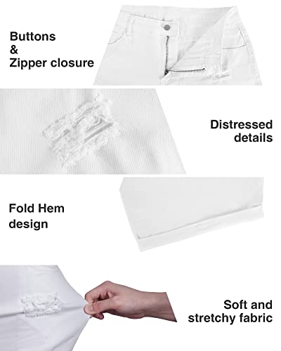 Gboomo Womens Plus Size White Jean Shorts Casual Denim Shorts High Waisted Fold Hem Short Jeans with Pockets 18W