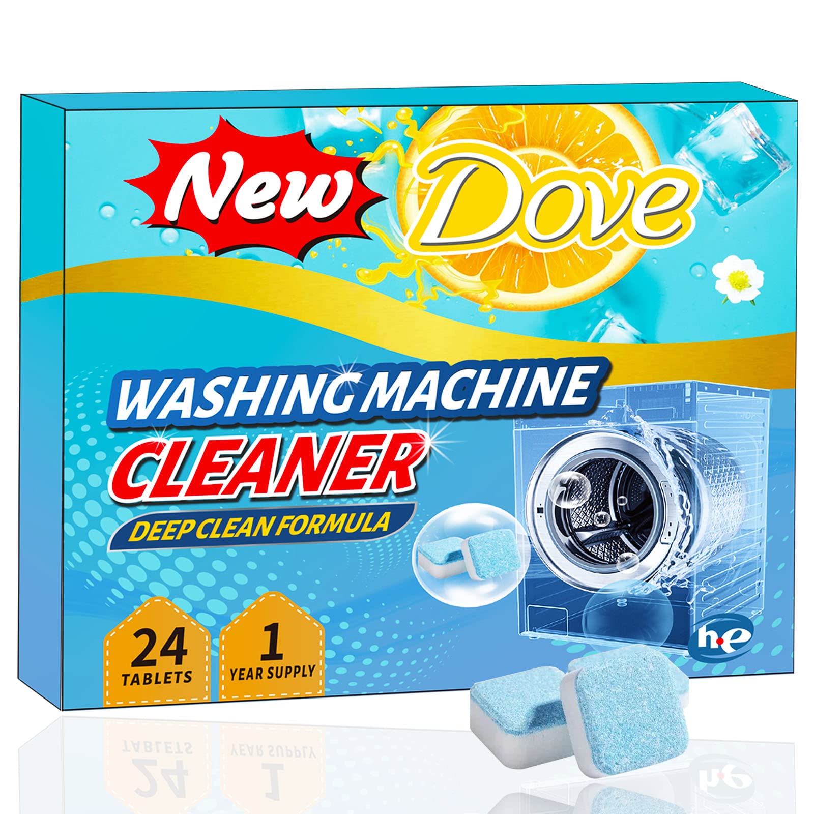 New Dove Dishwasher Cleaner Tablets, Front Load and Top Loader Machine Cleaner, 24PCS*2 Washer Cleaner Tablets, Washer Cleaner That can be Used for 1 Year