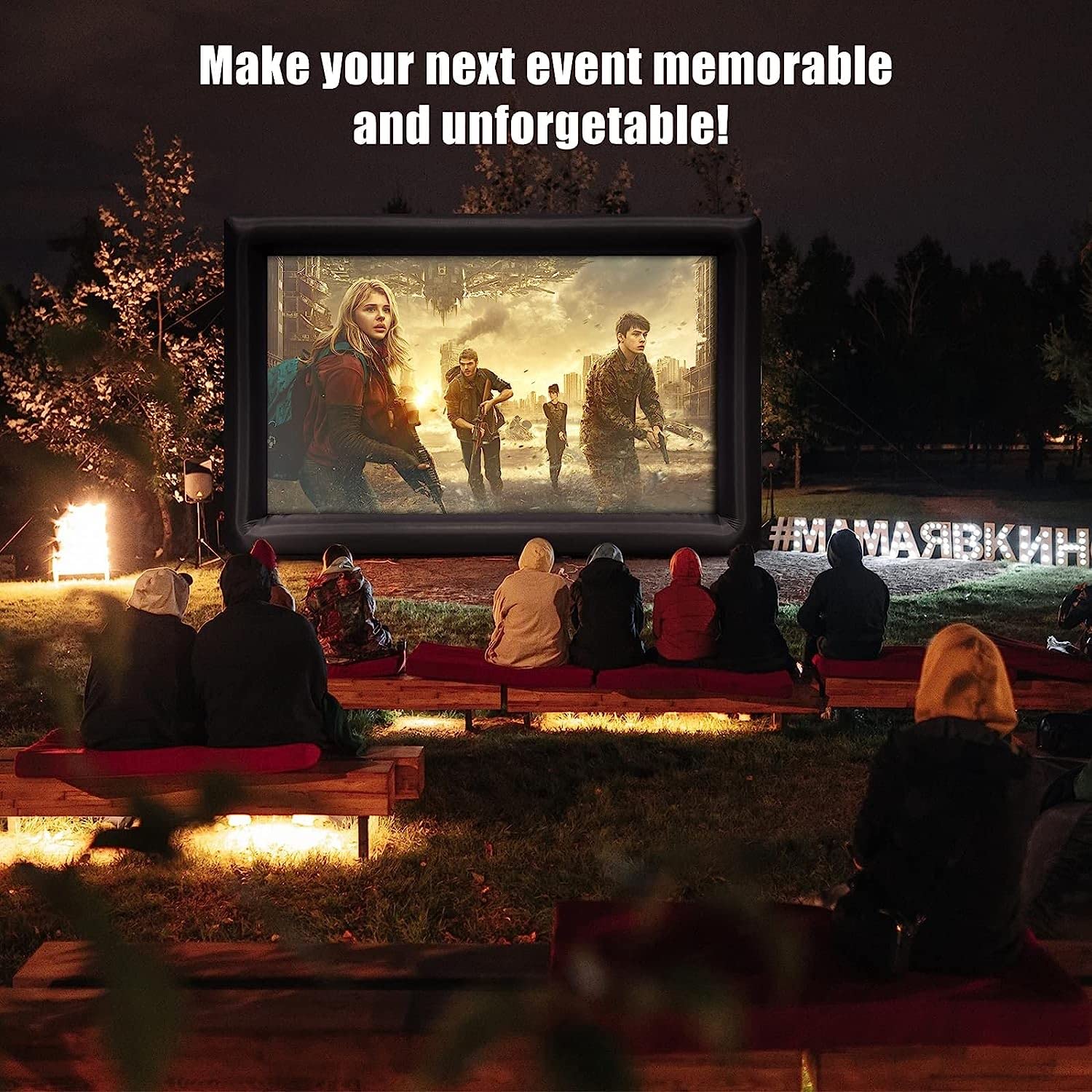 Inflatable Projector Screen, 20FT Portable Blow Up Outside Projector Screen, Front & Rear Projection, with Rope, Air Blower, Ground Nails and Carry Bag, for Theater/Football/Backyard Party
