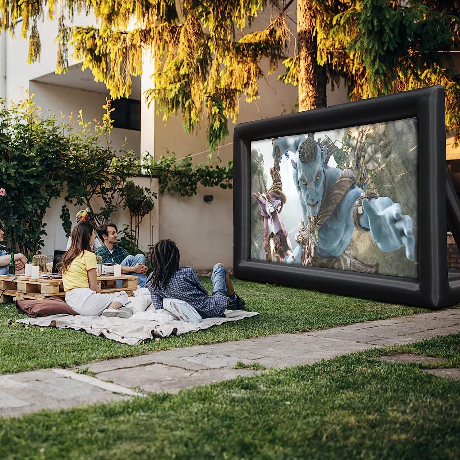 Inflatable Projector Screen, 20FT Portable Blow Up Outside Projector Screen, Front & Rear Projection, with Rope, Air Blower, Ground Nails and Carry Bag, for Theater/Football/Backyard Party
