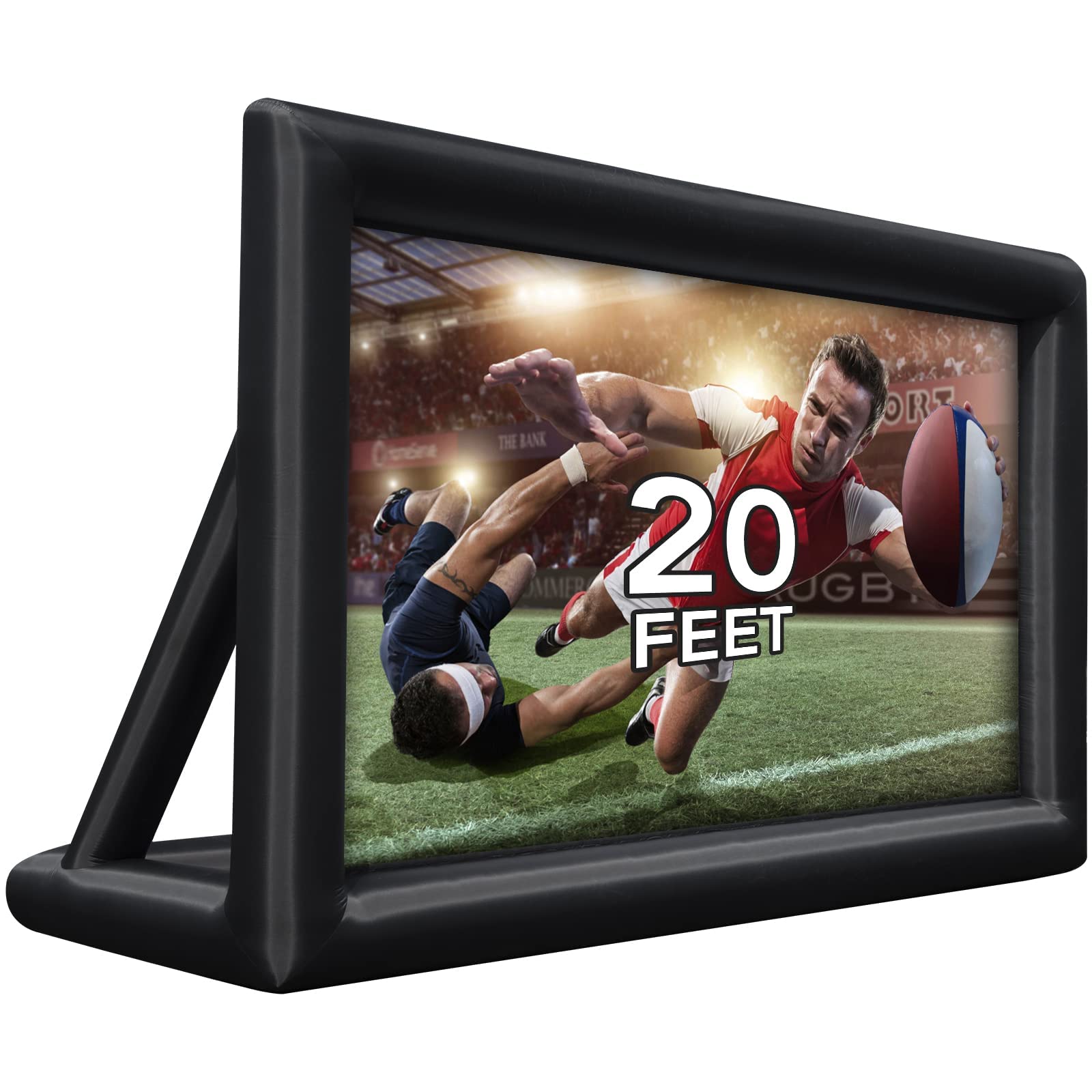 Inflatable Projector Screen, 20FT Portable Blow Up Outside Projector Screen, Front & Rear Projection, with Rope, Air Blower, Ground Nails and Carry Bag, for Theater/Football/Backyard Party