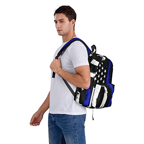 Unisex Backpack Multipurpose Rucksack Anti Theft Backpacks with Padded Straps Big Capacity Backpack American Thin Blue Line Flag Police Love Heart Black Fashion Backpack