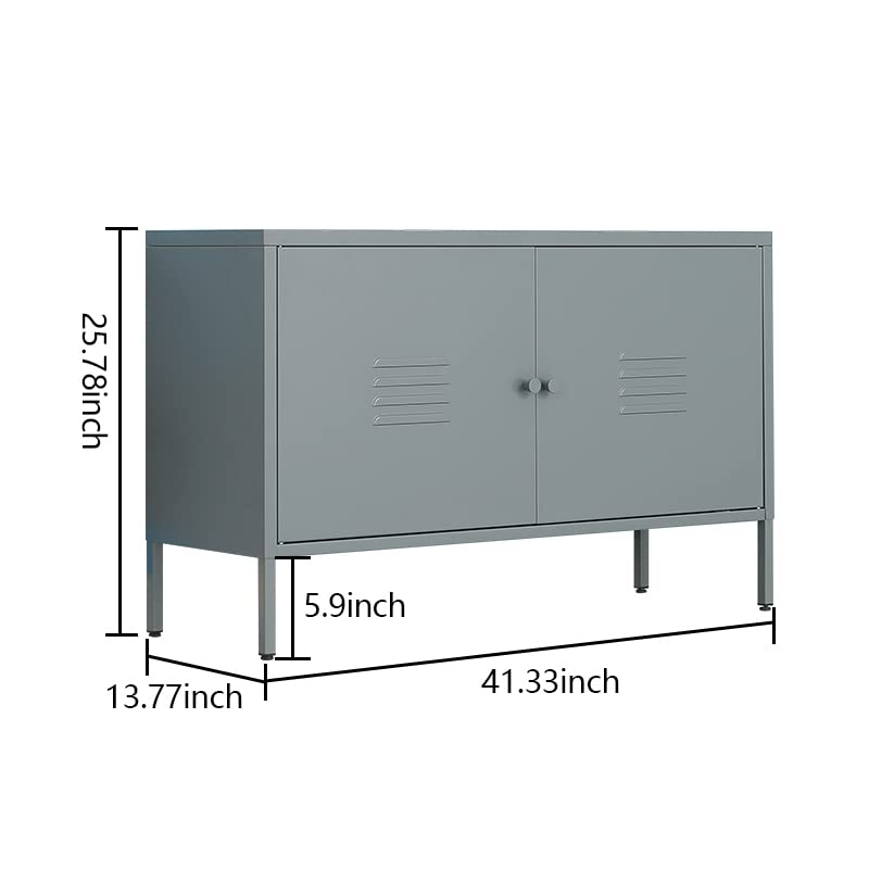 WISUNO Metal Accent Storage Cabinet for Bed Room,Living Room,Home,Hotel,Office,Garage,2-Tier, Removable Shelf (2 Door Accent Cabinet, Grey)
