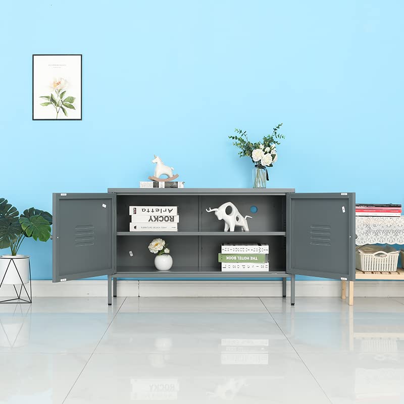 WISUNO Metal Accent Storage Cabinet for Bed Room,Living Room,Home,Hotel,Office,Garage,2-Tier, Removable Shelf (2 Door Accent Cabinet, Grey)