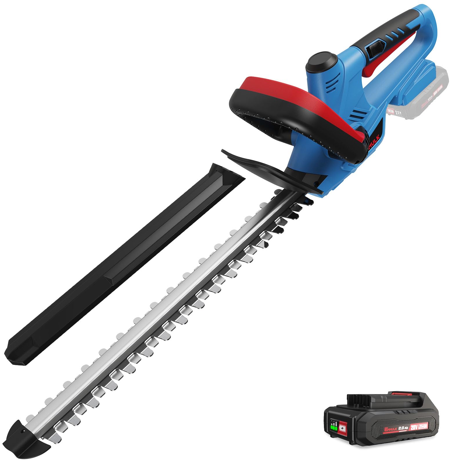 Enhulk Cordless Hedge Trimmer, Electric Bush Trimmer with 20" Dual-Action Blades, 5/8" Cutting Capacity, Handheld Shrub Trimmer for Garden Work, 20V 2.0Ah Battery and Charger Included