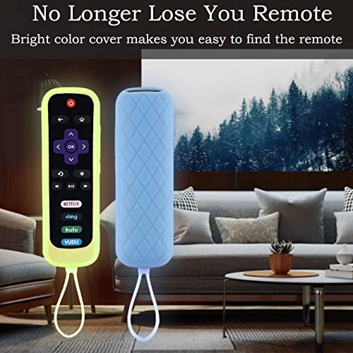 Onn Roku TV 2Pack Silicone Universal Protective Controller Sleeve for Hisense Roku TV Remote | Roku Streaming Stick | Roku Ultra Remote Voice Control (Glow Yellow & Glow Blue)
