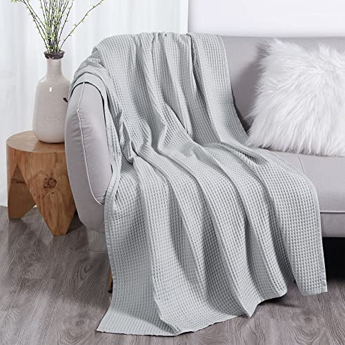 DOZ by SIJO 50% Viscose Derived from Bamboo and 50% Cotton Blend Twin-Twin XL Summer Waffle Lightweight Bed Blanket, Dove