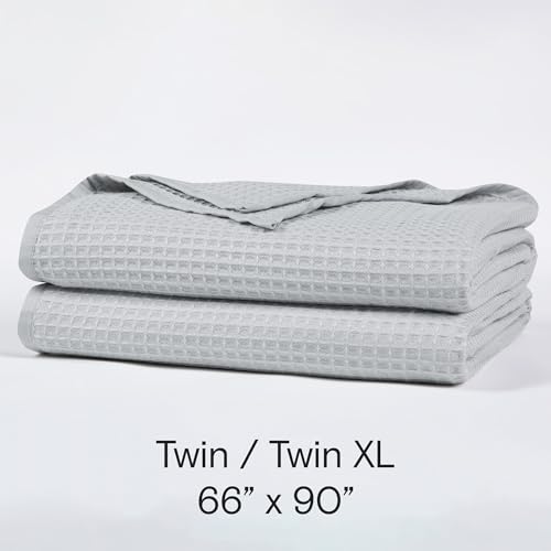 DOZ by SIJO 50% Viscose Derived from Bamboo and 50% Cotton Blend Twin-Twin XL Summer Waffle Lightweight Bed Blanket, Dove