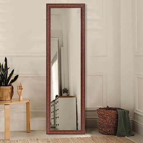 EYMPEU 12x42 Full Length Mirror for Wall, Full Body Dressing Mirror, Vintage Carving Mirror Full Length for Bedroom, Bathroom or Livingroom Decor, Brown