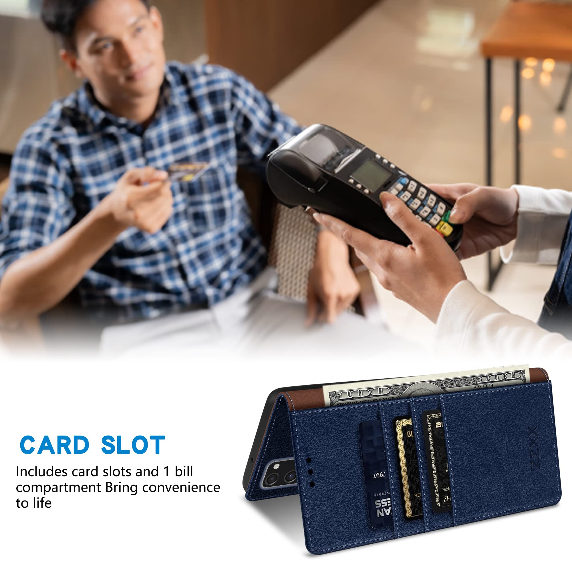 ZZXX for Samsung Galaxy S20 FE 5G Wallet Case with [RFID Blocking] Card Slot Stand Strong Magnetic Leather Flip Fold Protective Phone Case for Samsung Galaxy S20 FE Case Wallet(Blue-6.5 inch)
