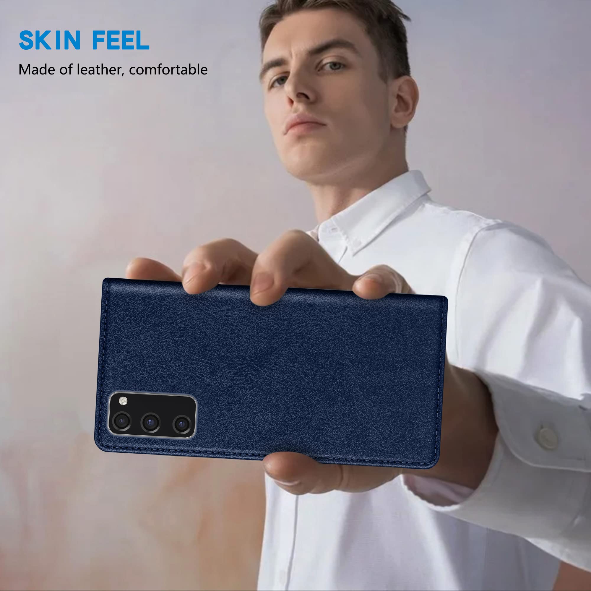 ZZXX for Samsung Galaxy S20 FE 5G Wallet Case with [RFID Blocking] Card Slot Stand Strong Magnetic Leather Flip Fold Protective Phone Case for Samsung Galaxy S20 FE Case Wallet(Blue-6.5 inch)