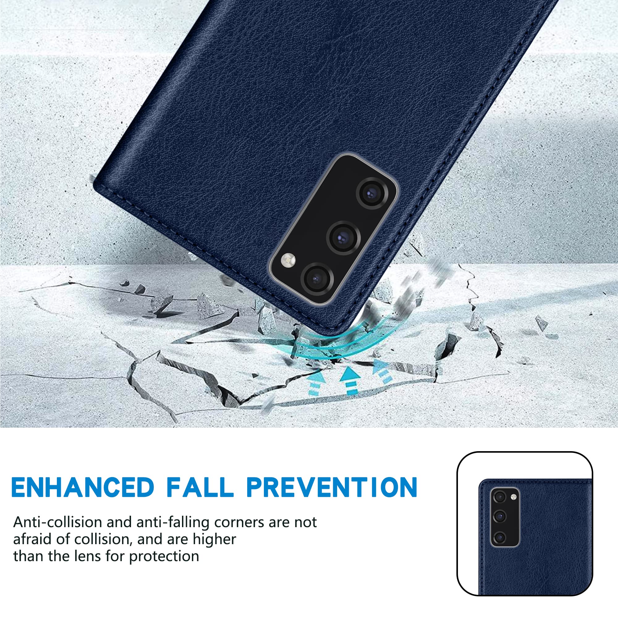 ZZXX for Samsung Galaxy S20 FE 5G Wallet Case with [RFID Blocking] Card Slot Stand Strong Magnetic Leather Flip Fold Protective Phone Case for Samsung Galaxy S20 FE Case Wallet(Blue-6.5 inch)