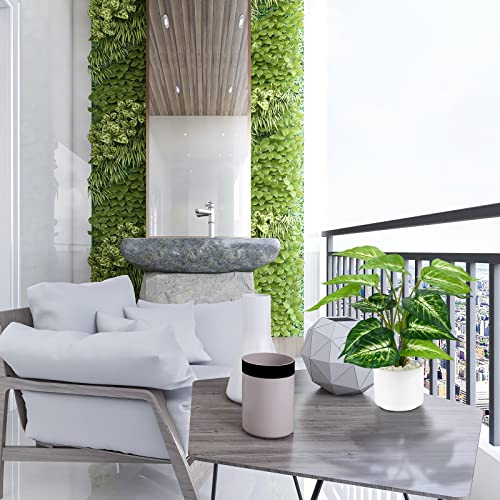 CEWOR Artificial Plants Indoor,2 Pack,11.8 Inch, Fake Plants in Ceramic Pot,Faux Green Leaf Plant with Modern White Planter,Desk Shelf Office Room Home Decoration Indoor