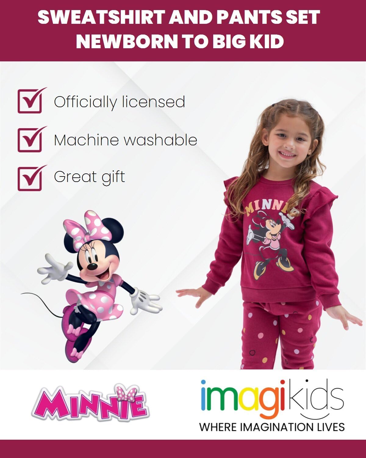 Disney Minnie Mouse Toddler Girls Fleece Sweatshirt and Pants Set Polka Dots Minnie Mouse/Polka Dot 3T