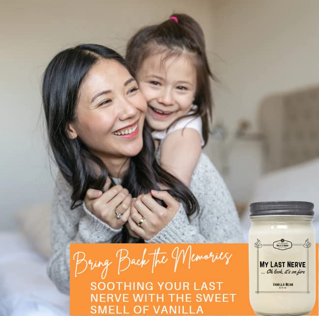 Nika's Home Oh Look... My Last Nerve It's On Fire, Vanilla Bean Soy Candle 12oz Mason Jar Non-Toxic White Hand Poured Handmade, Candles Gifts for Women, Long Burn 50-60 Hrs Highly Scented