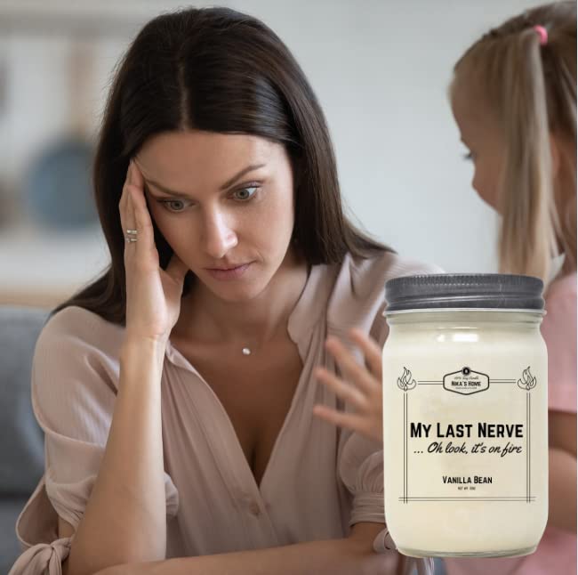 Nika's Home Oh Look... My Last Nerve It's On Fire, Vanilla Bean Soy Candle 12oz Mason Jar Non-Toxic White Hand Poured Handmade, Candles Gifts for Women, Long Burn 50-60 Hrs Highly Scented