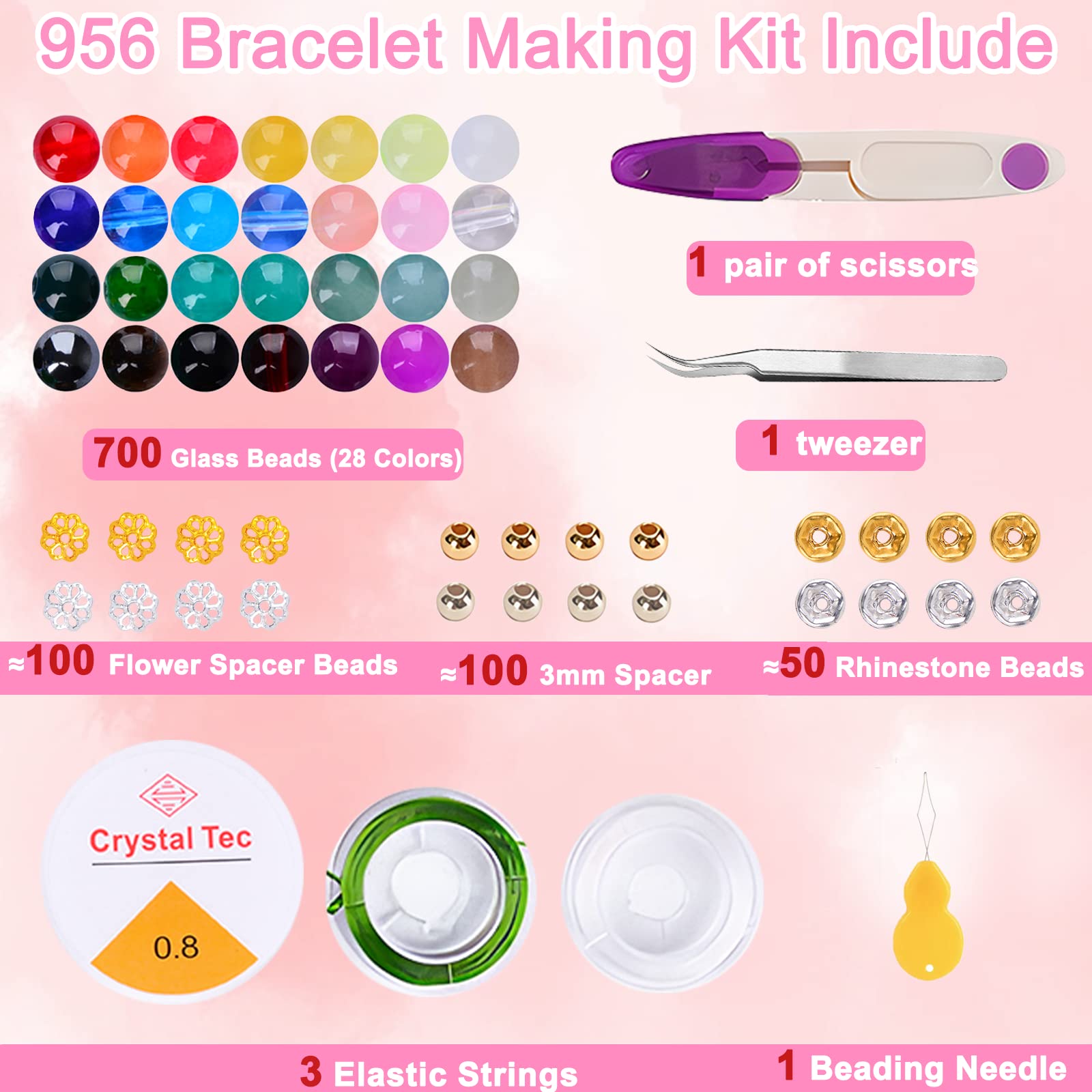 Mizivn 700PCS Glass Beads for Bracelet Jewelry Making, 28 Color 8mm Crystal Gemstone Beaded Bracelets kit with Accessories, Chakra Round Beads for Beginners DIY Crafts Necklace (MultiB)