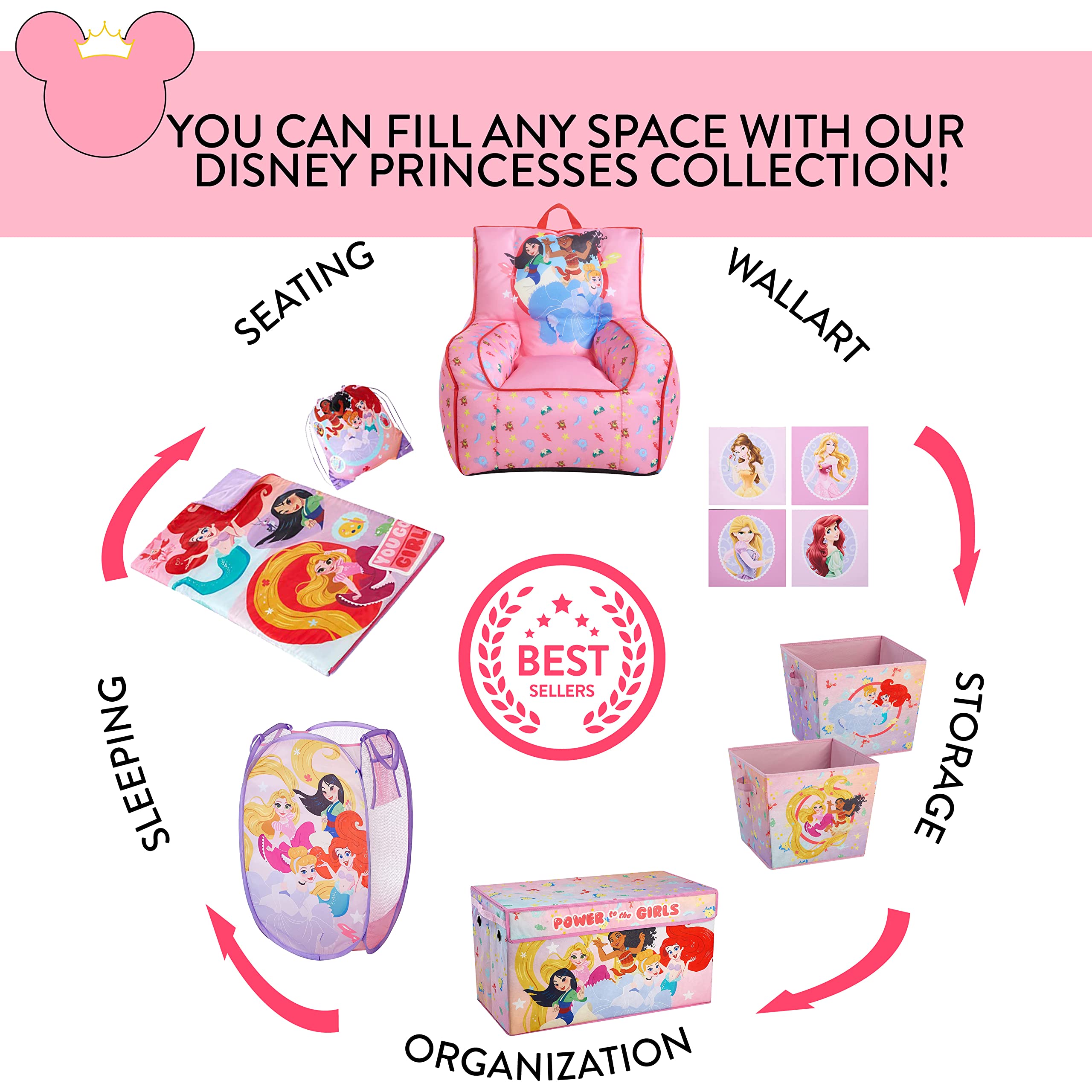 Idea Nuova Disney Little Mermaid Kids and Toddler Canvas Bean Bag Chair with Piping & Top Carry Handle
