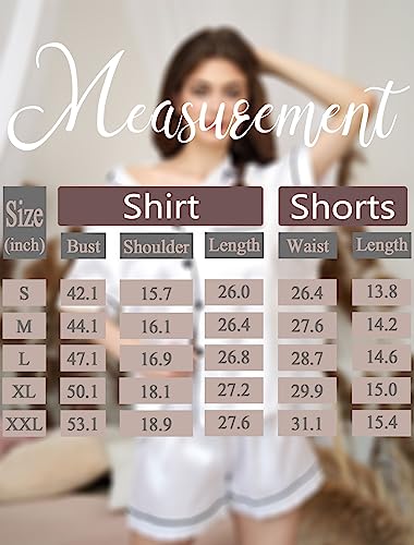 Slieptite Womens Silk Satin Pajamas Short Sleeve Loungewear Two-Piece Sleepwear Button-Down Pj Set White
