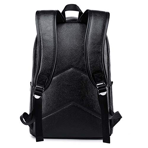 weiatas Black Leather Laptop Backpack for Men Women School College Bookbag for Student Computer Rucksack for Work Fits 15.6 Inch Laptop